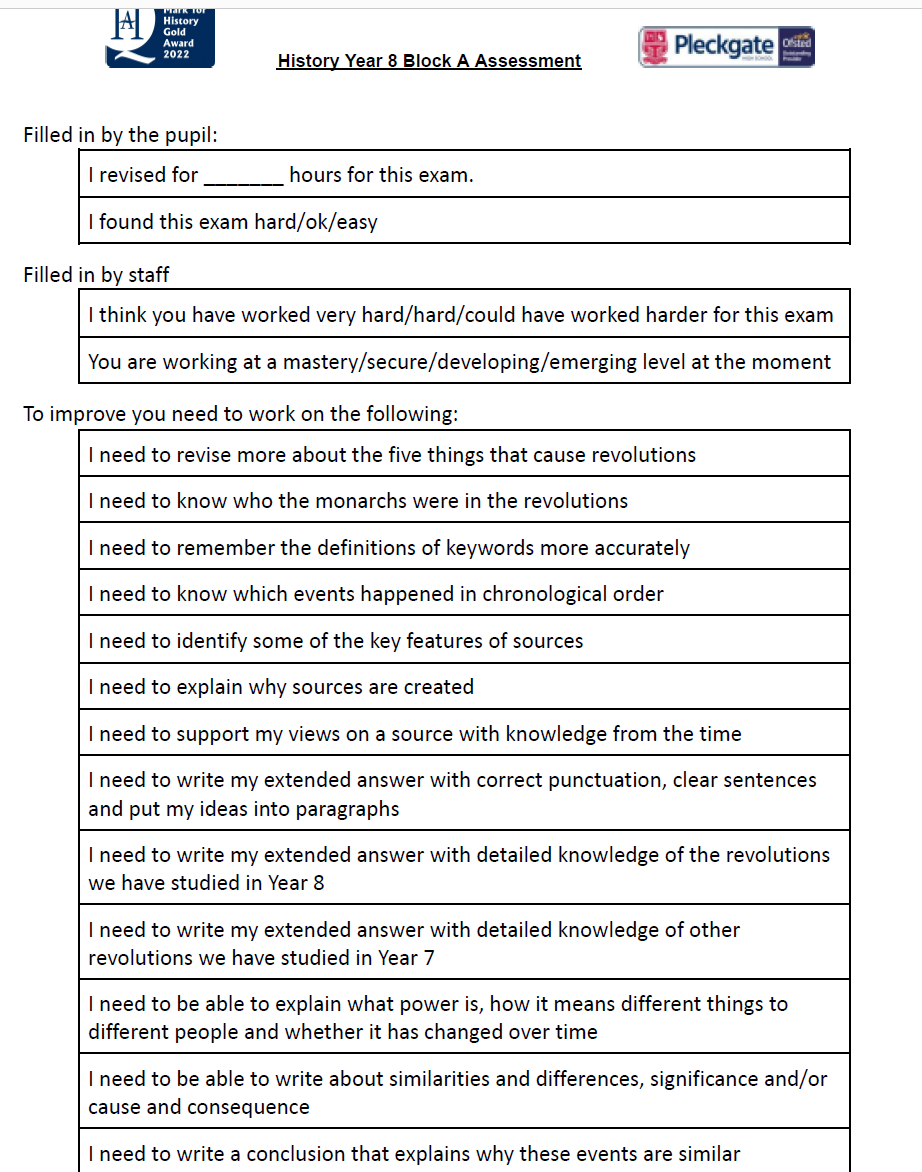 Assessment at KS3 in History – OBHD